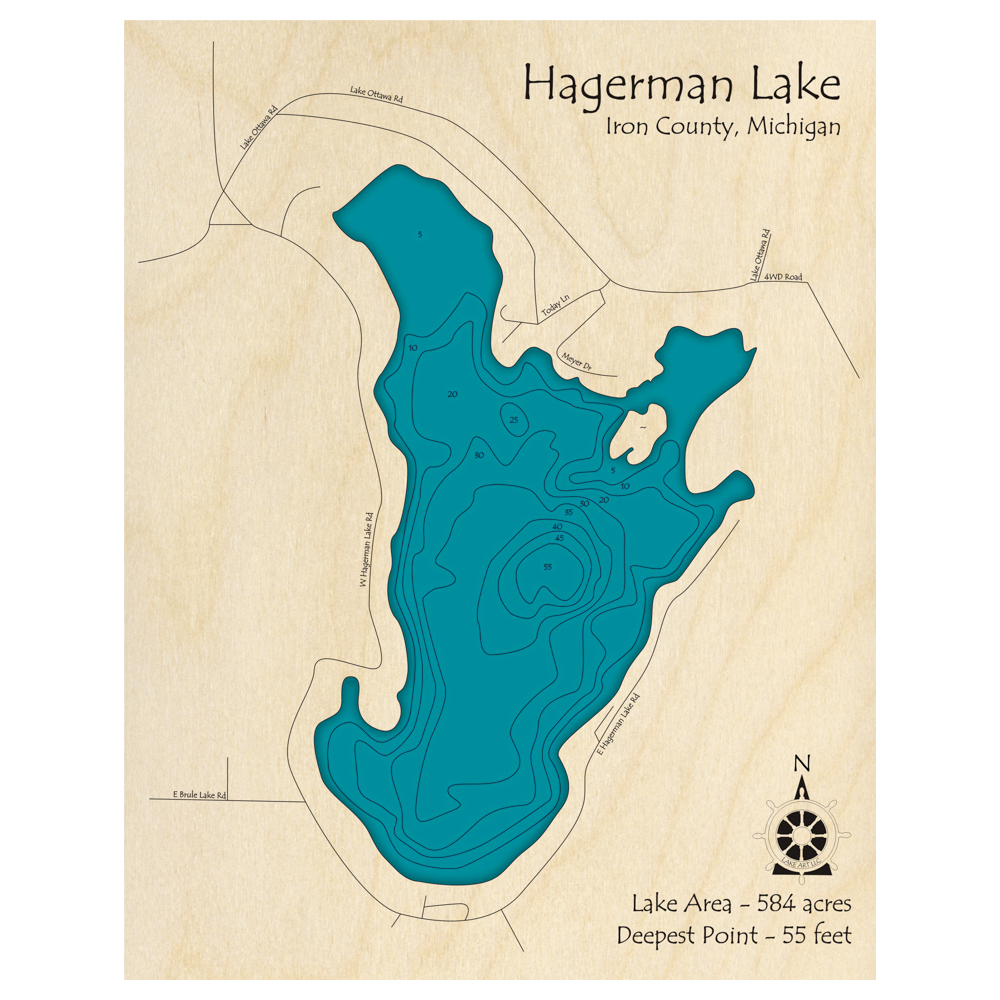 Hagerman Lake, Michigan 3D Custom Wood Map – Lake Art LLC