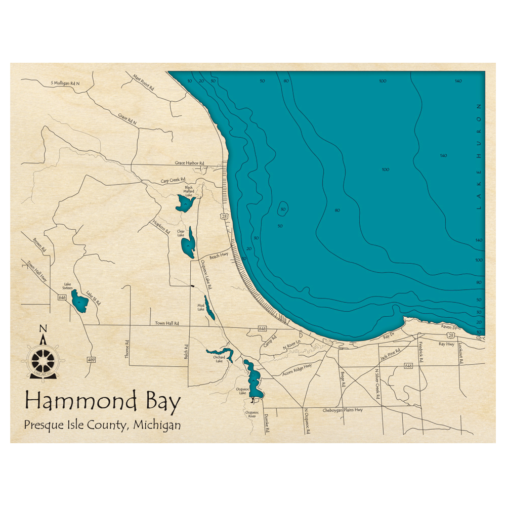 Hammond Bay, Michigan 3D Custom Wood Map – Lake Art LLC