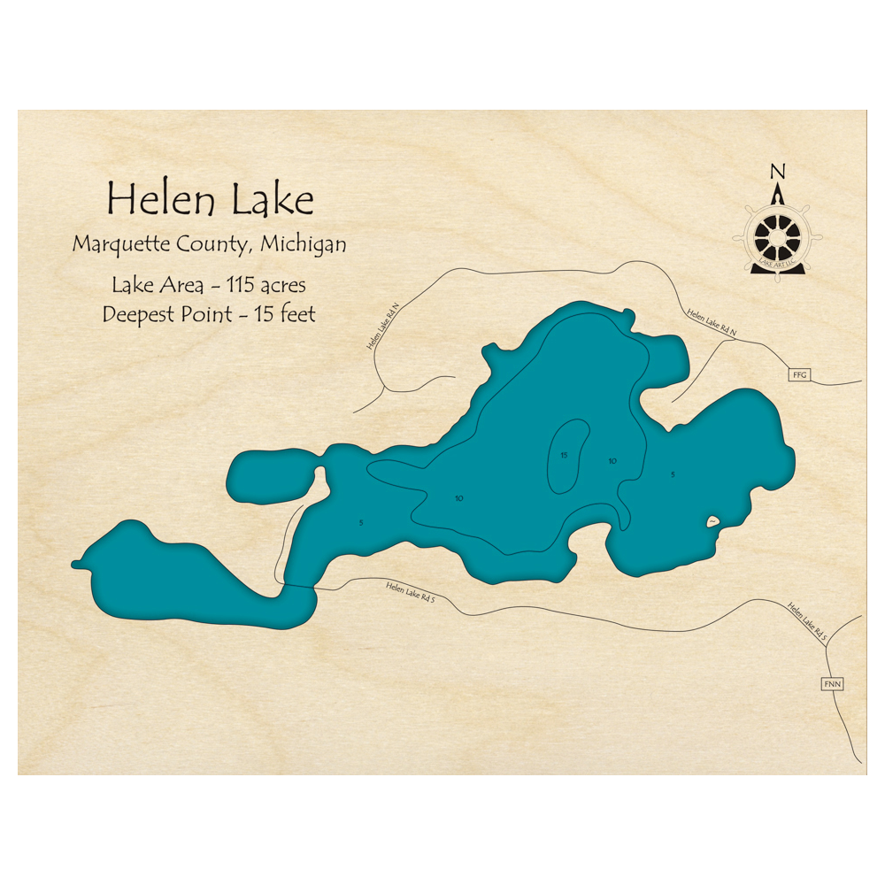 Helen Lake, Michigan 3D Custom Wood Map – Lake Art LLC