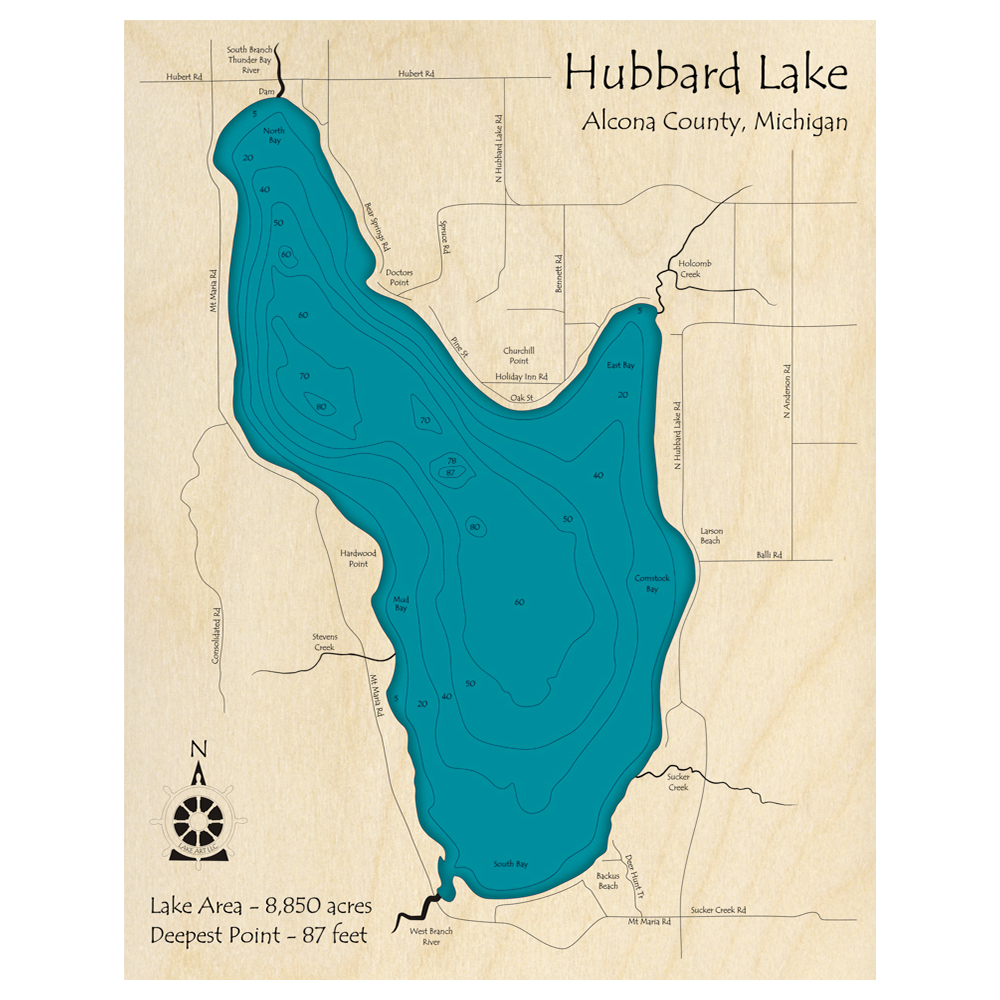 Hubbard Lake, Michigan 3D Custom Wood Map – Lake Art LLC