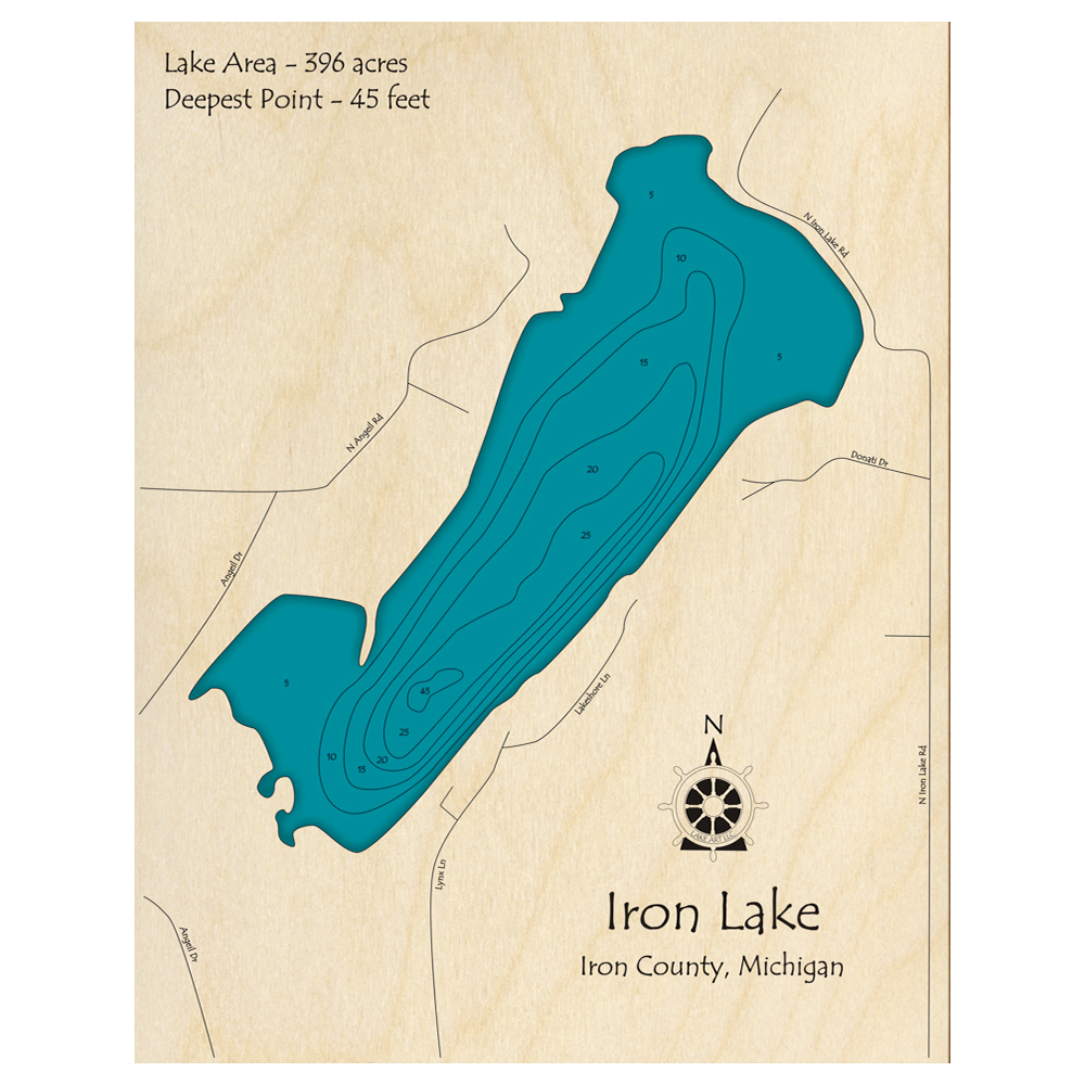 Iron Lake, Michigan 3D Custom Wood Map – Lake Art LLC