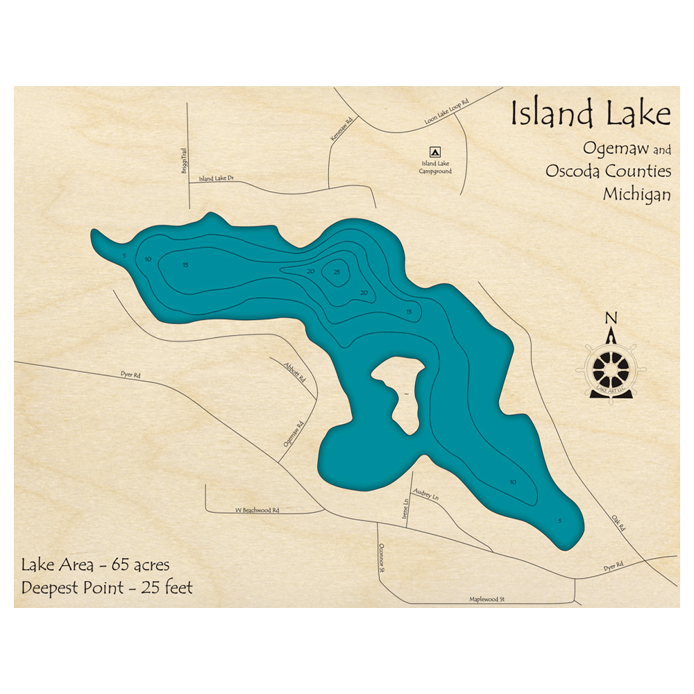 Island Lake, Michigan 3D Custom Wood Map – Lake Art LLC