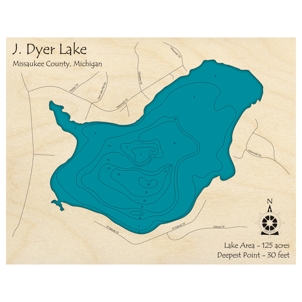 J Dyer Lake, Michigan 3D Custom Wood Map – Lake Art LLC