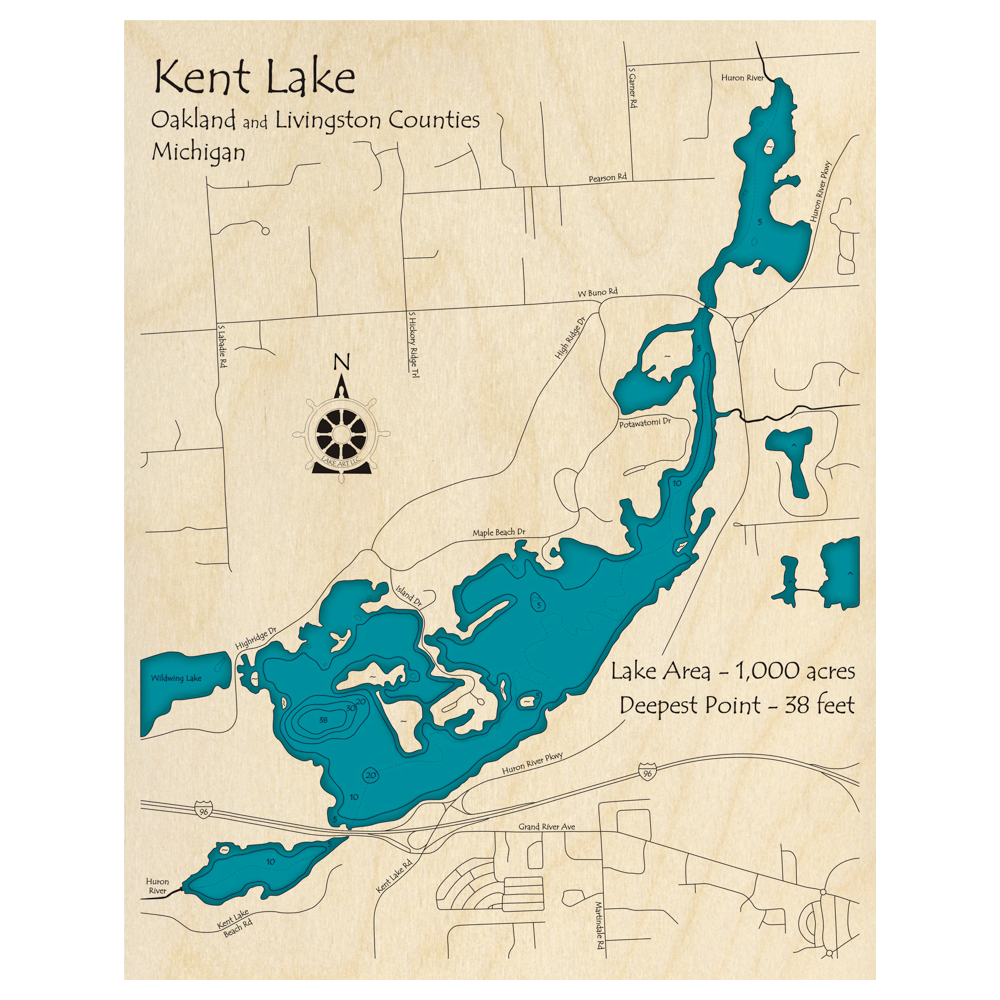 Kent Lake, Michigan 3D Custom Wood Map – Lake Art LLC