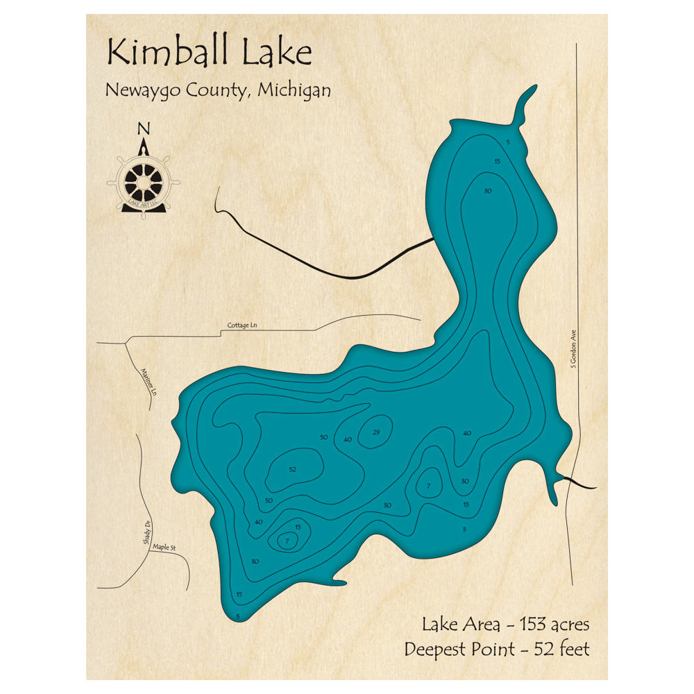 Kimball Lake, Michigan 3D Custom Wood Map – Lake Art LLC