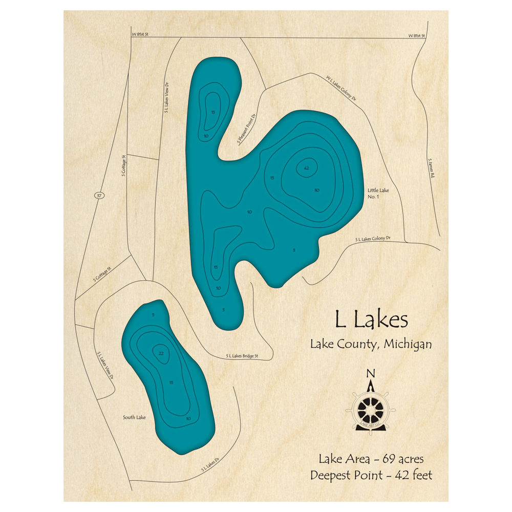 L Lakes, Michigan 3D Custom Wood Map – Lake Art LLC