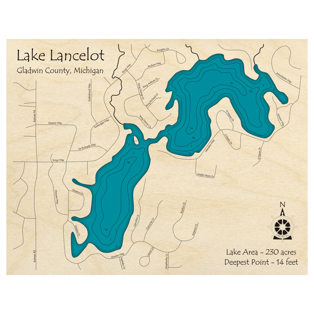 Lake Lancelot, Michigan 3D Custom Wood Map – Lake Art LLC