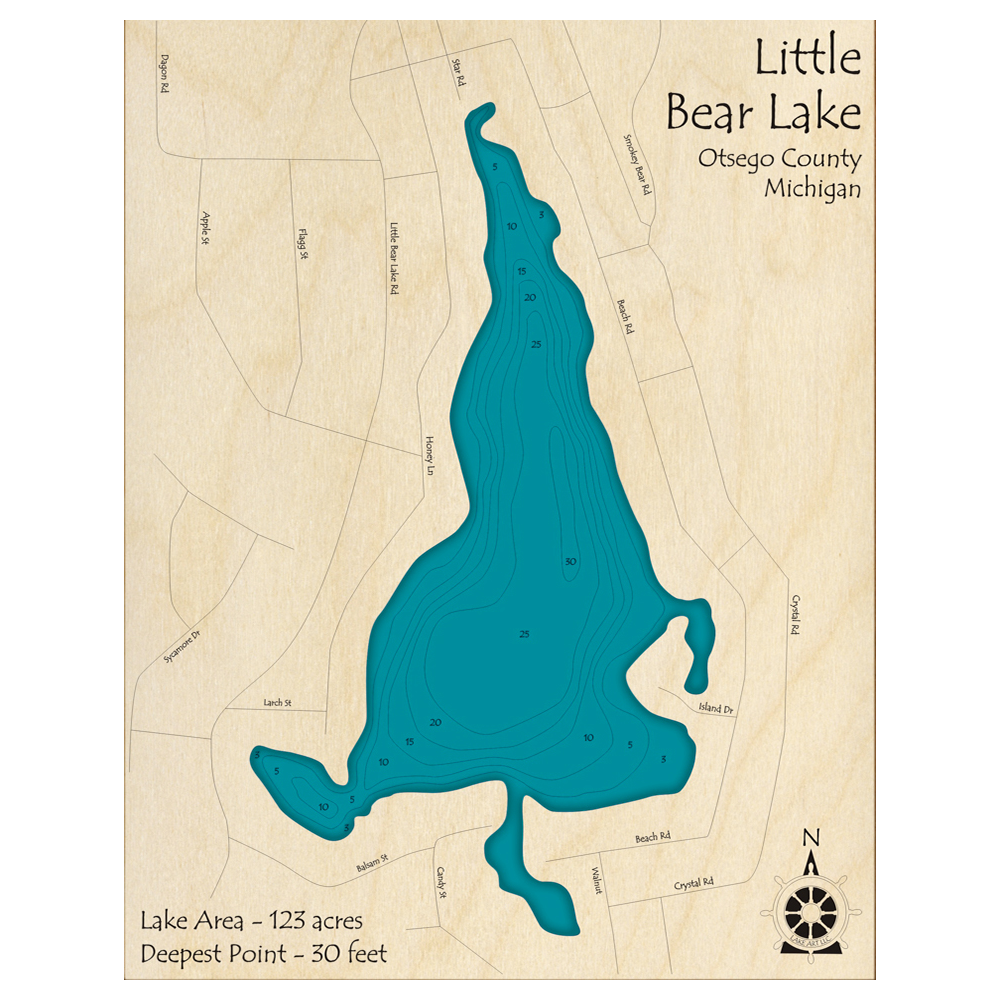 Little Bear Lake, Michigan 3D Custom Wood Map – Lake Art LLC