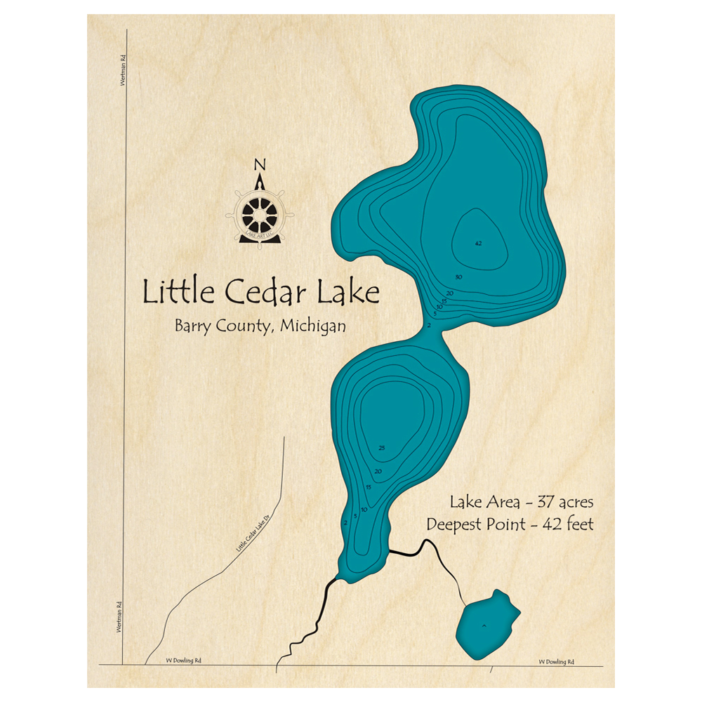 Little Cedar Lake, Michigan 3D Custom Wood Map – Lake Art LLC
