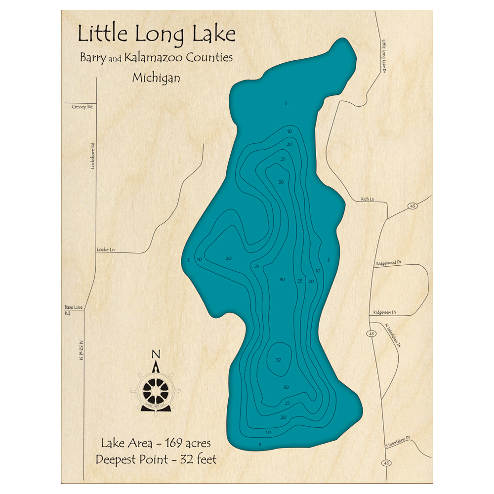 Little Long Lake, Michigan 3D Custom Wood Map – Lake Art LLC