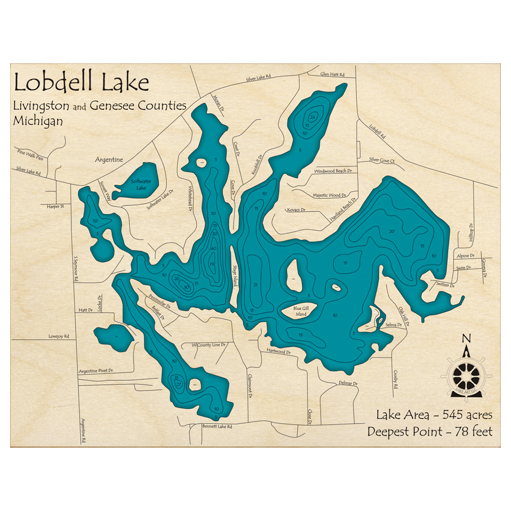 Lobdell Lake, Michigan 3D Custom Wood Map – Lake Art LLC
