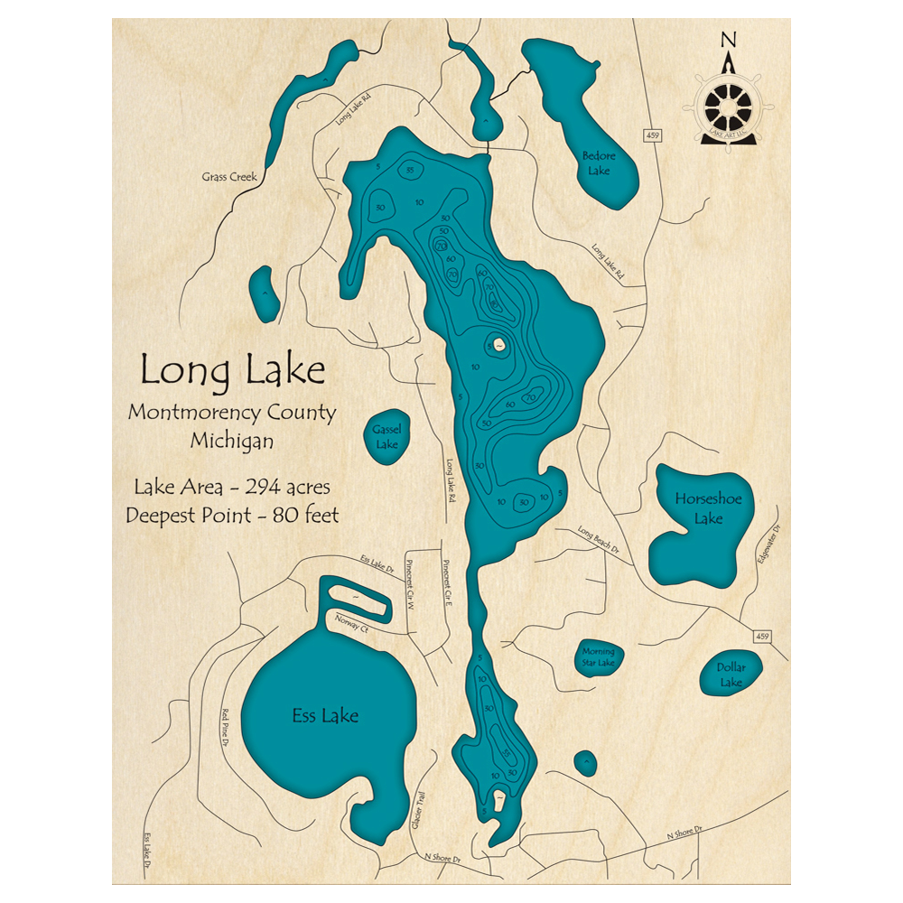 Long Lake, Michigan 3D Custom Wood Map – Lake Art LLC