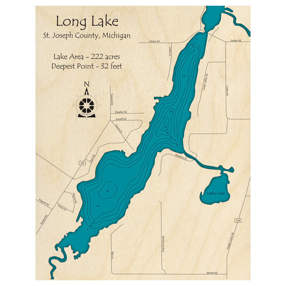 Long Lake, Michigan 3D Custom Wood Map – Lake Art LLC