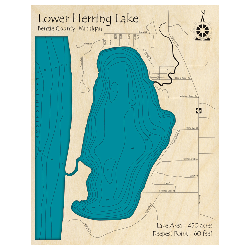 Lower Herring Lake, Michigan 3D Custom Wood Map – Lake Art LLC