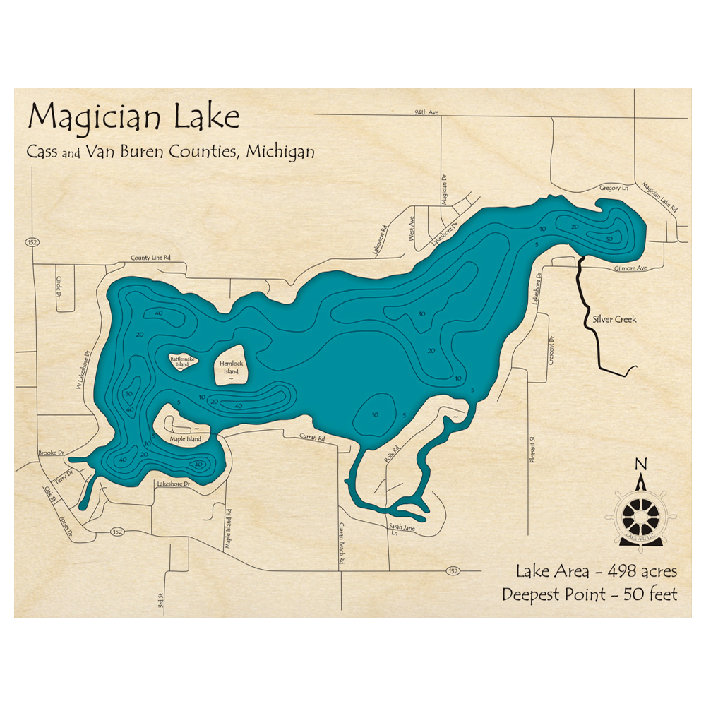 Magician Lake, Michigan 3D Custom Wood Map – Lake Art LLC