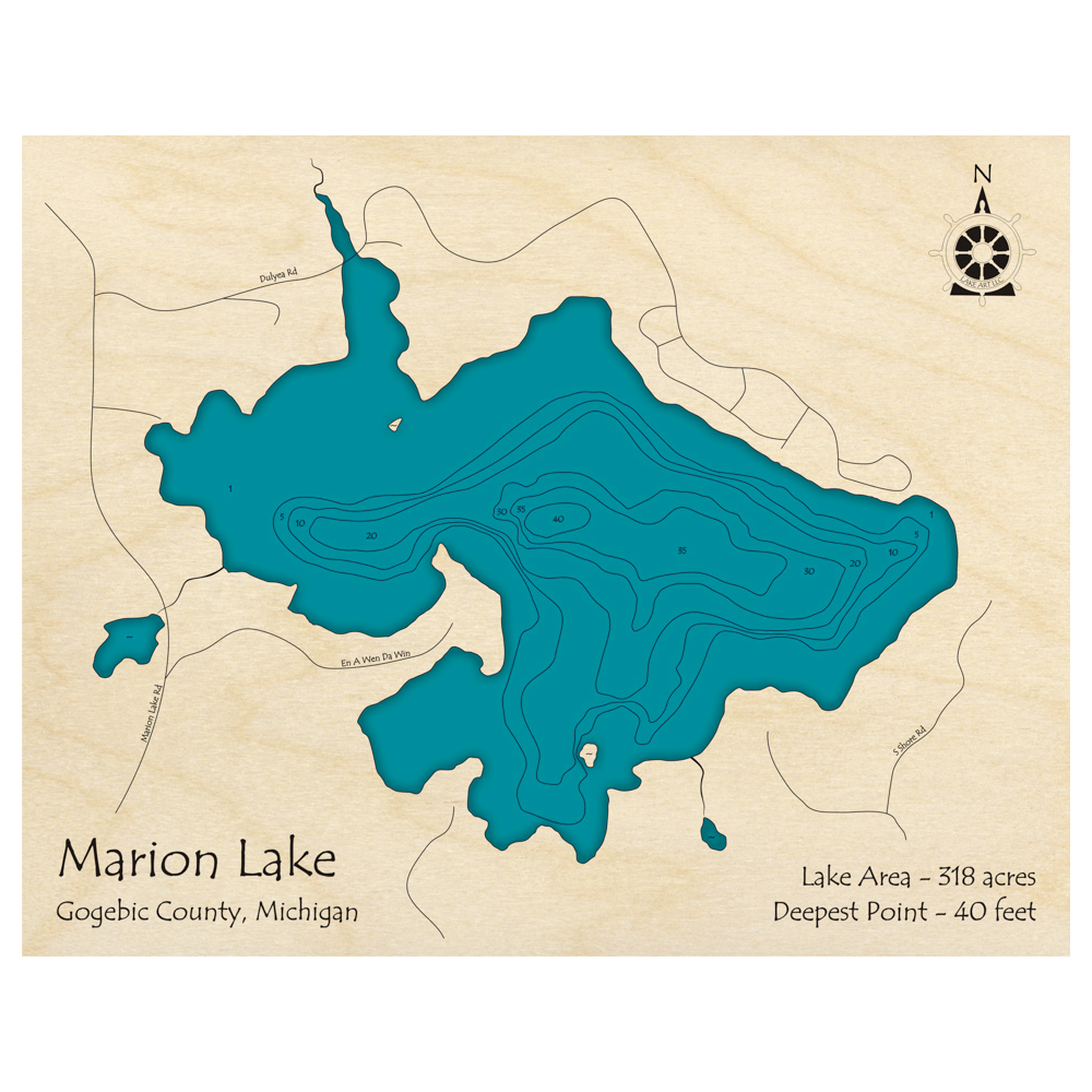 Marion Lake, Michigan 3D Custom Wood Map – Lake Art LLC