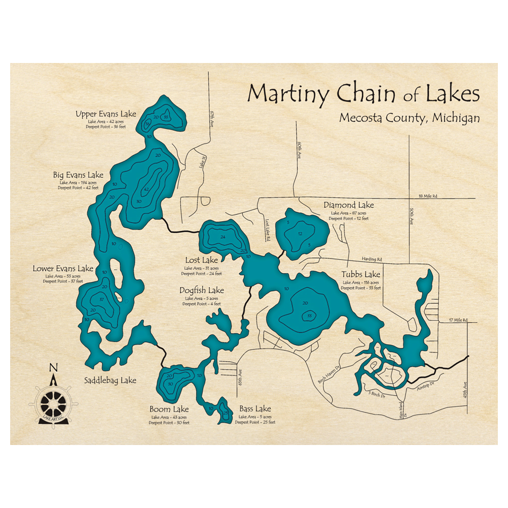 Martiny Chain, Michigan 3D Custom Wood Map – Lake Art LLC
