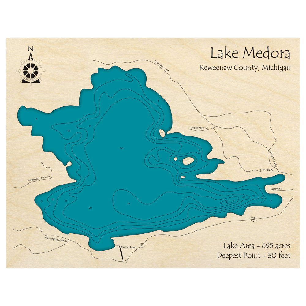 Lake Medora, Michigan 3D Custom Wood Map – Lake Art LLC