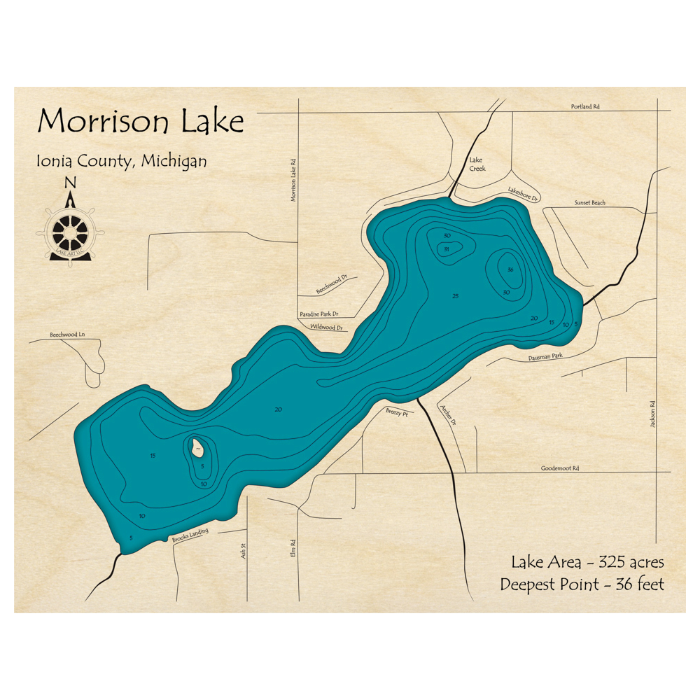Morrison Lake, Michigan 3D Custom Wood Map – Lake Art LLC