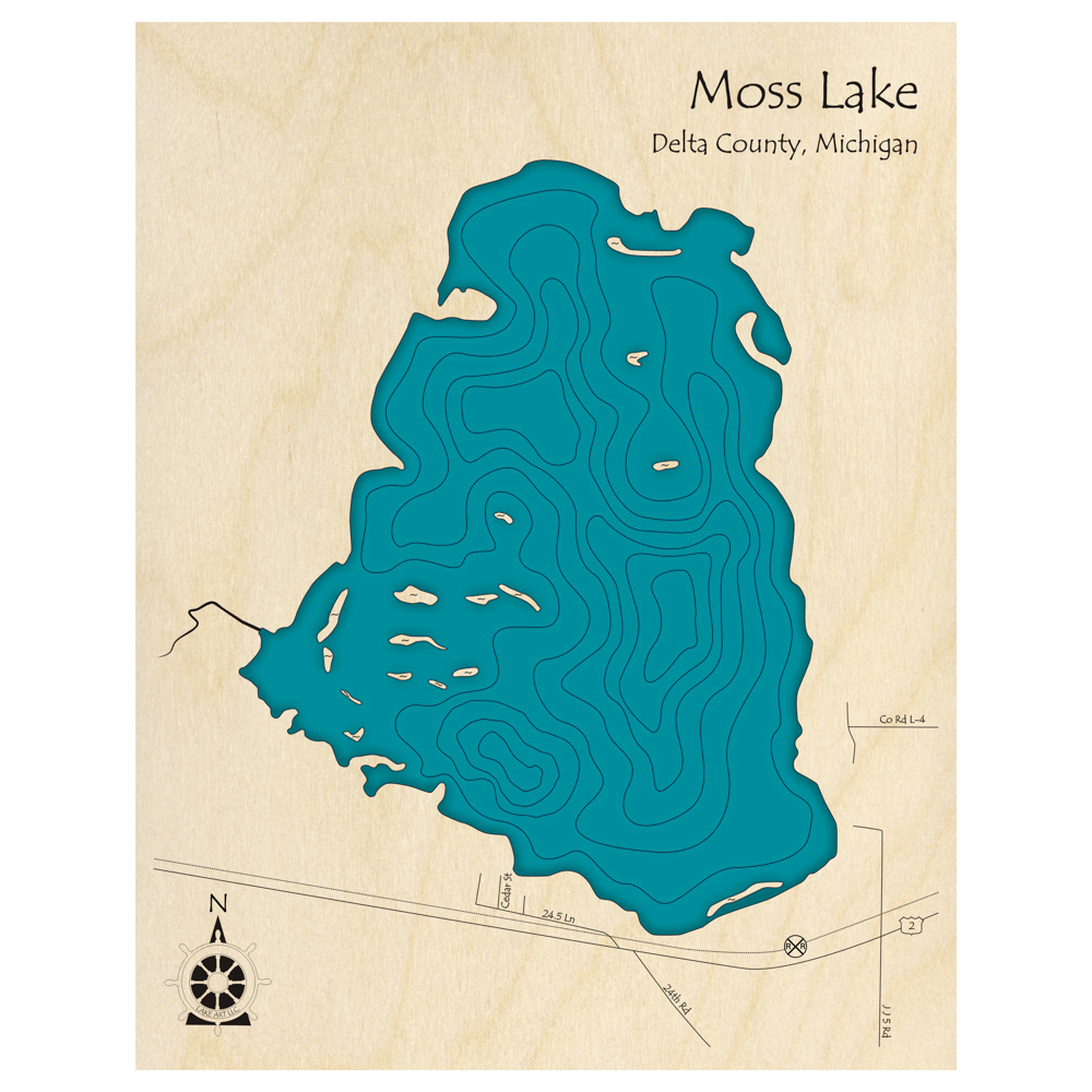 Moss Lake, Michigan 3D Custom Wood Map – Lake Art LLC