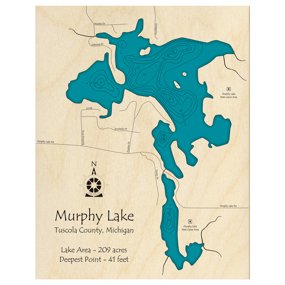 Murphy Lake, Michigan 3D Custom Wood Map – Lake Art LLC