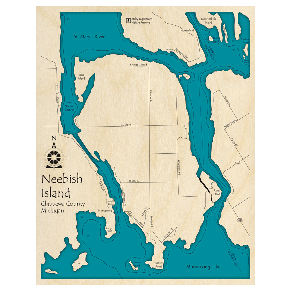 Neebish Island, Michigan 3D Custom Wood Map – Lake Art LLC