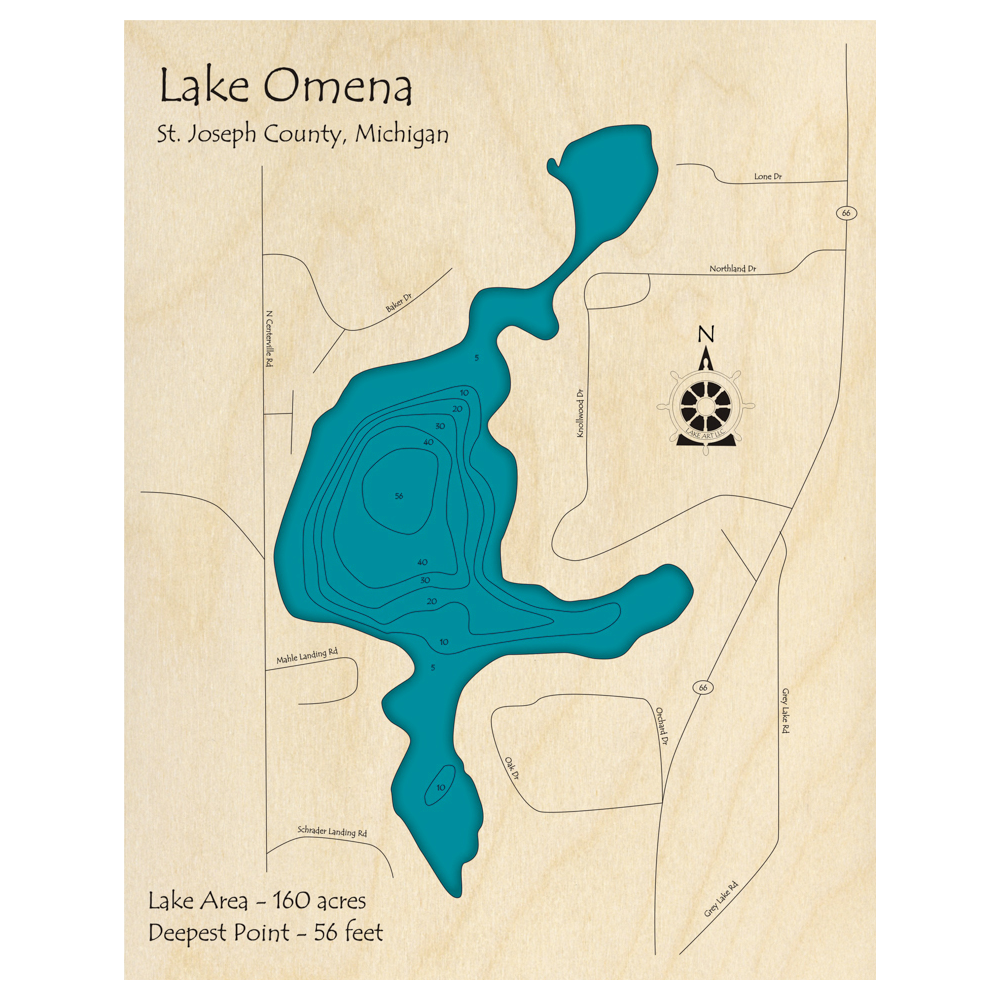 Lake Omena, Michigan 3D Custom Wood Map – Lake Art LLC