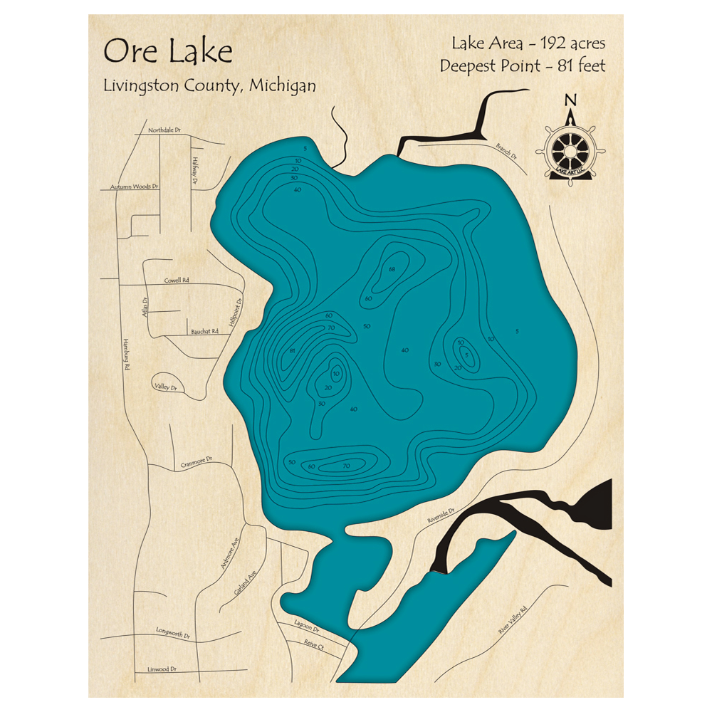 Ore Lake, Michigan 3D Custom Wood Map – Lake Art LLC