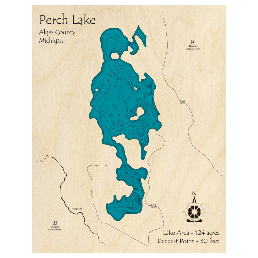 Perch Lake, Michigan 3D Custom Wood Map – Lake Art LLC