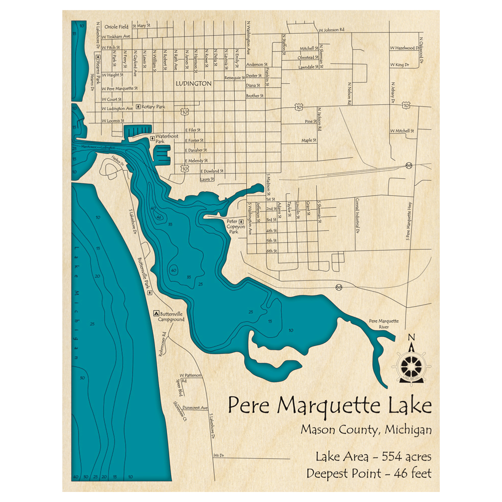 Pere Marquette Lake, Michigan 3D Custom Wood Map – Lake Art LLC