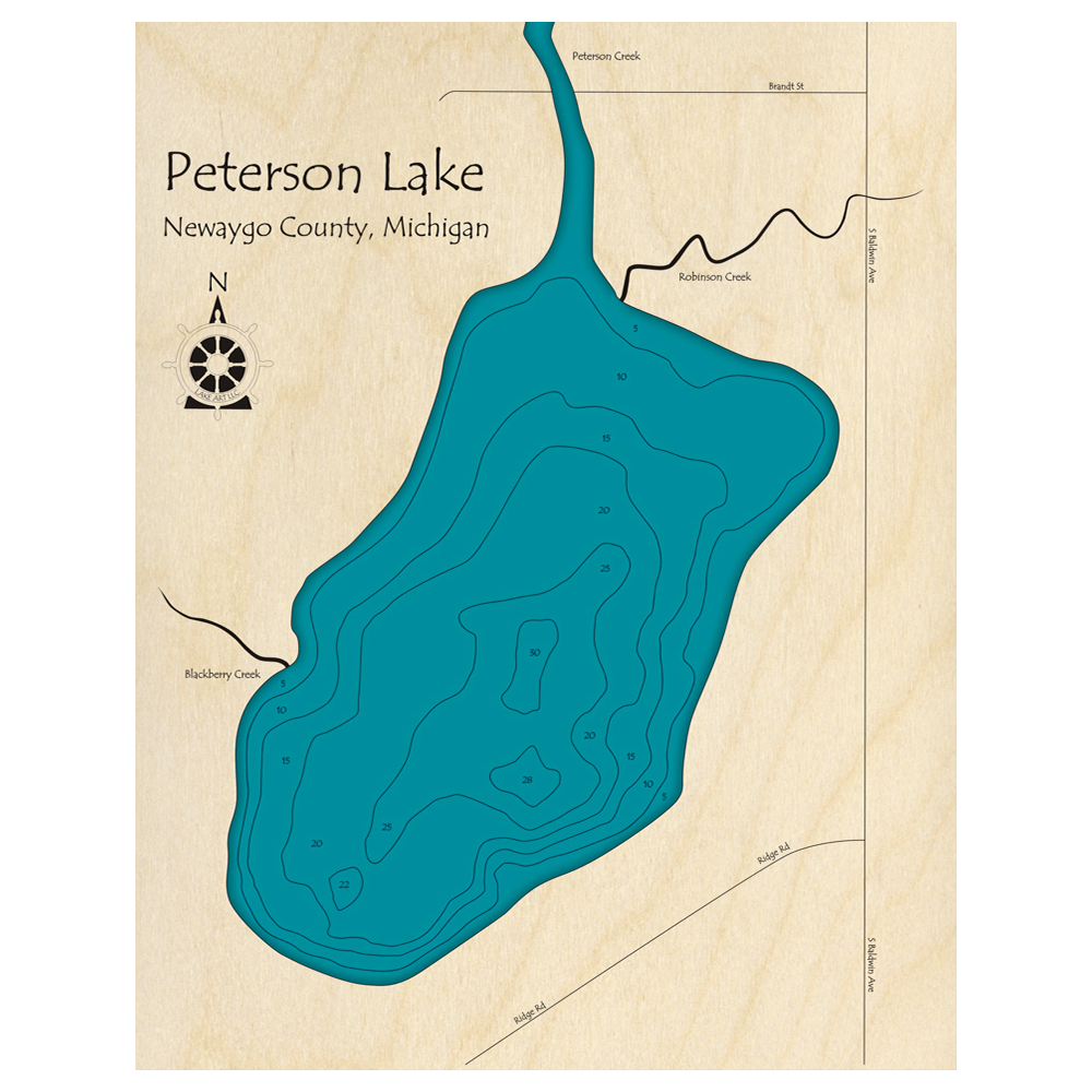 Peterson Lake, Michigan 3D Custom Wood Map – Lake Art LLC