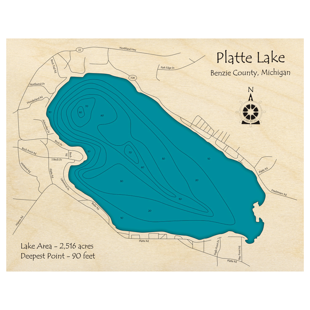Platte Lake, Michigan 3D Custom Wood Map – Lake Art LLC