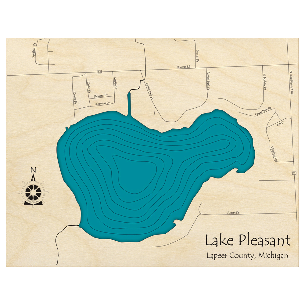 Lake Pleasant, Michigan 3D Custom Wood Map – Lake Art LLC