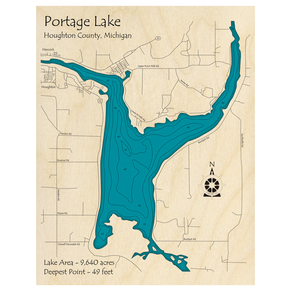 Portage Lake, Michigan 3D Custom Wood Map – Lake Art LLC