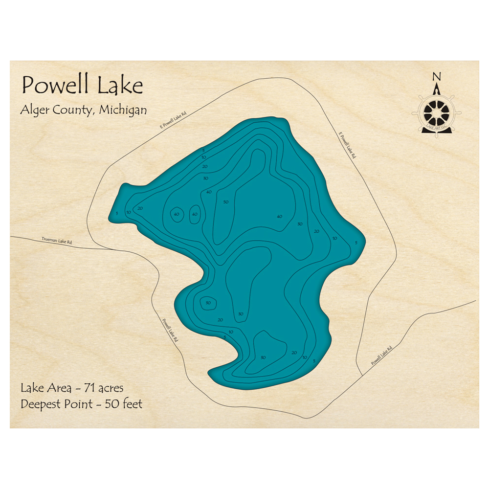 Powell Lake, Michigan 3D Custom Wood Map – Lake Art LLC
