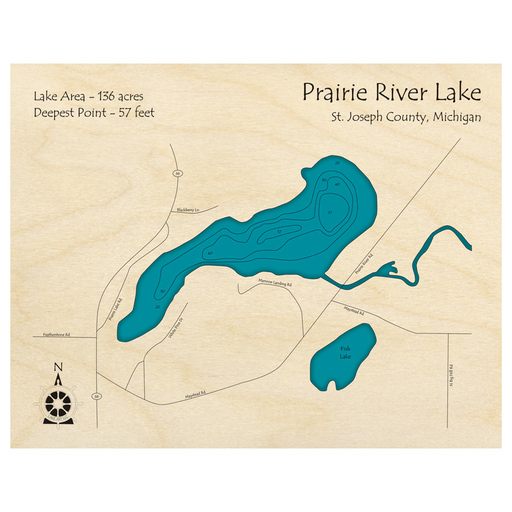 Prairie River Lake, Michigan 3D Custom Wood Map – Lake Art LLC