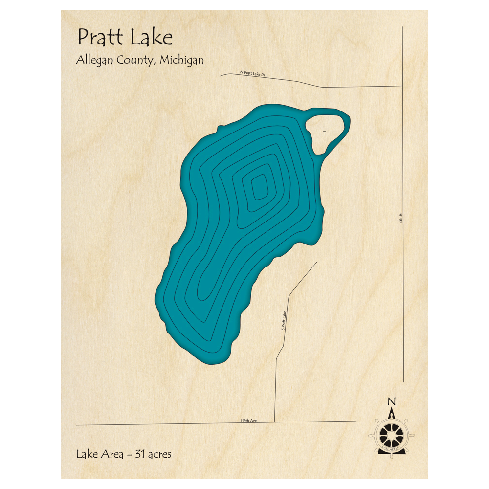 Pratt Lake, Michigan 3D Custom Wood Map – Lake Art LLC