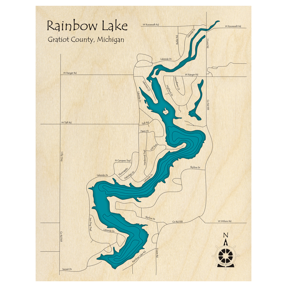 Rainbow Lake, Michigan 3D Custom Wood Map – Lake Art LLC