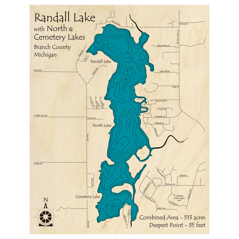 Randall Lake, Michigan 3D Custom Wood Map – Lake Art LLC