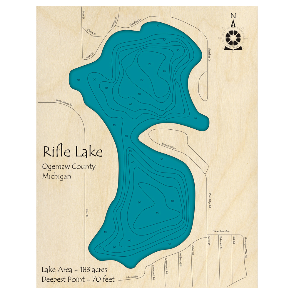 Rifle Lake, Michigan 3D Custom Wood Map – Lake Art LLC