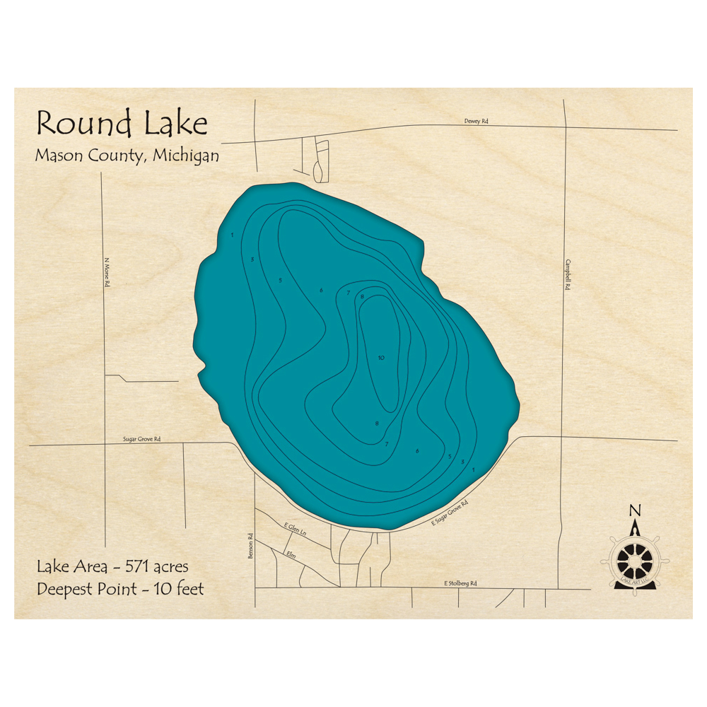 Round Lake, Michigan 3D Custom Wood Map – Lake Art LLC