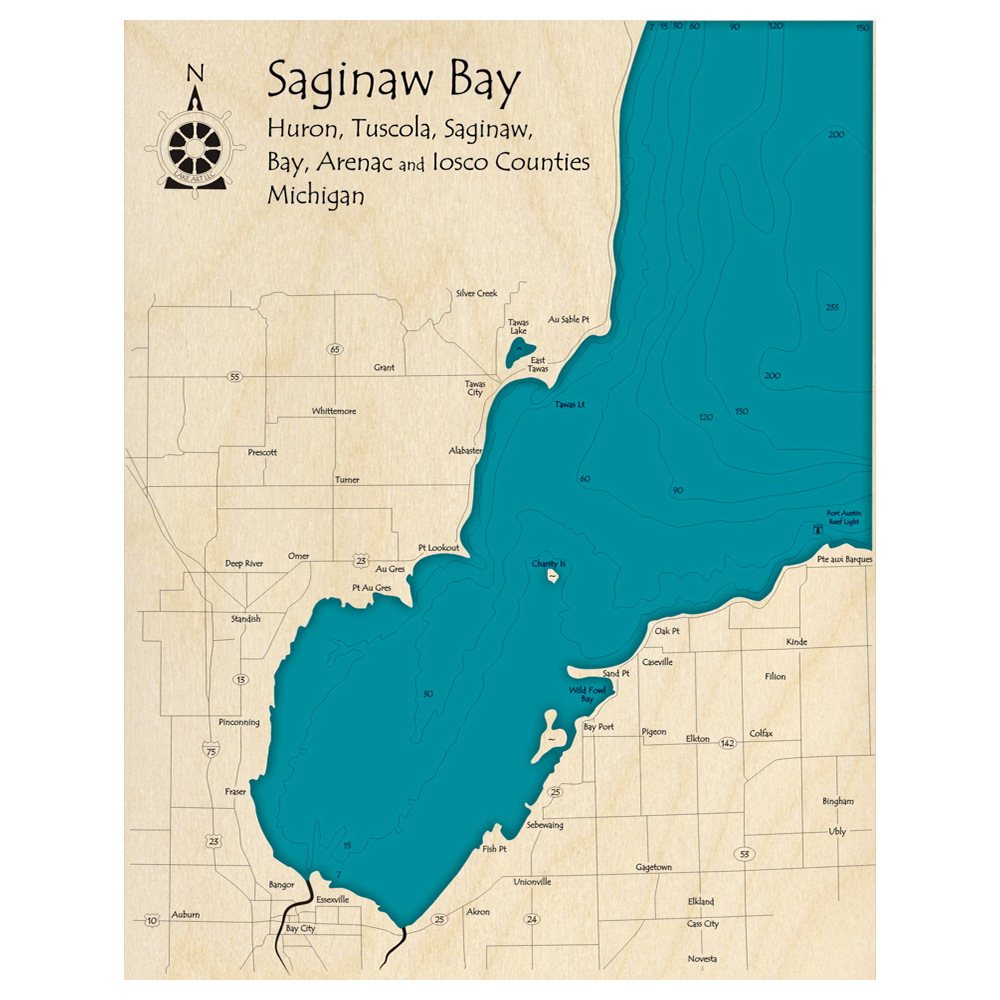 Saginaw Bay, Michigan 3D Custom Wood Map – Lake Art LLC