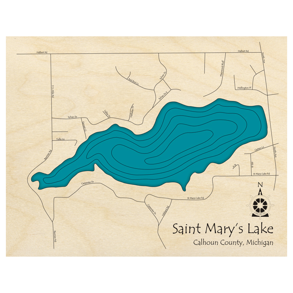 Saint Marys Lake, Michigan 3D Custom Wood Map – Lake Art LLC