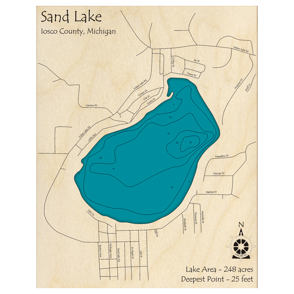 Sand Lake, Michigan 3D Custom Wood Map – Lake Art LLC