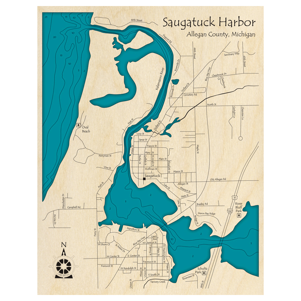 Saugatuck Harbor, Michigan 3D Custom Wood Map – Lake Art LLC