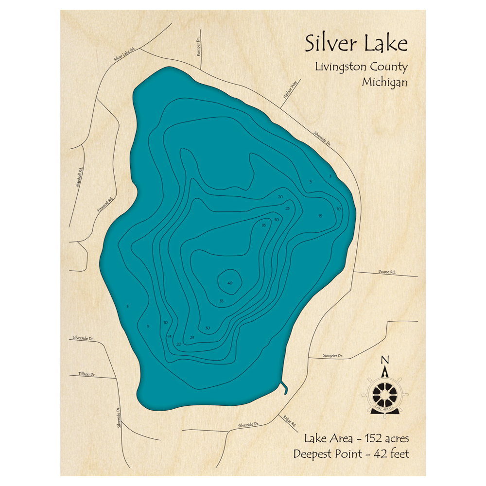 Silver Lake, Michigan 3D Custom Wood Map – Lake Art LLC