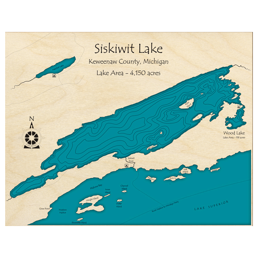 Siskiwit Lake, Michigan 3D Custom Wood Map – Lake Art LLC