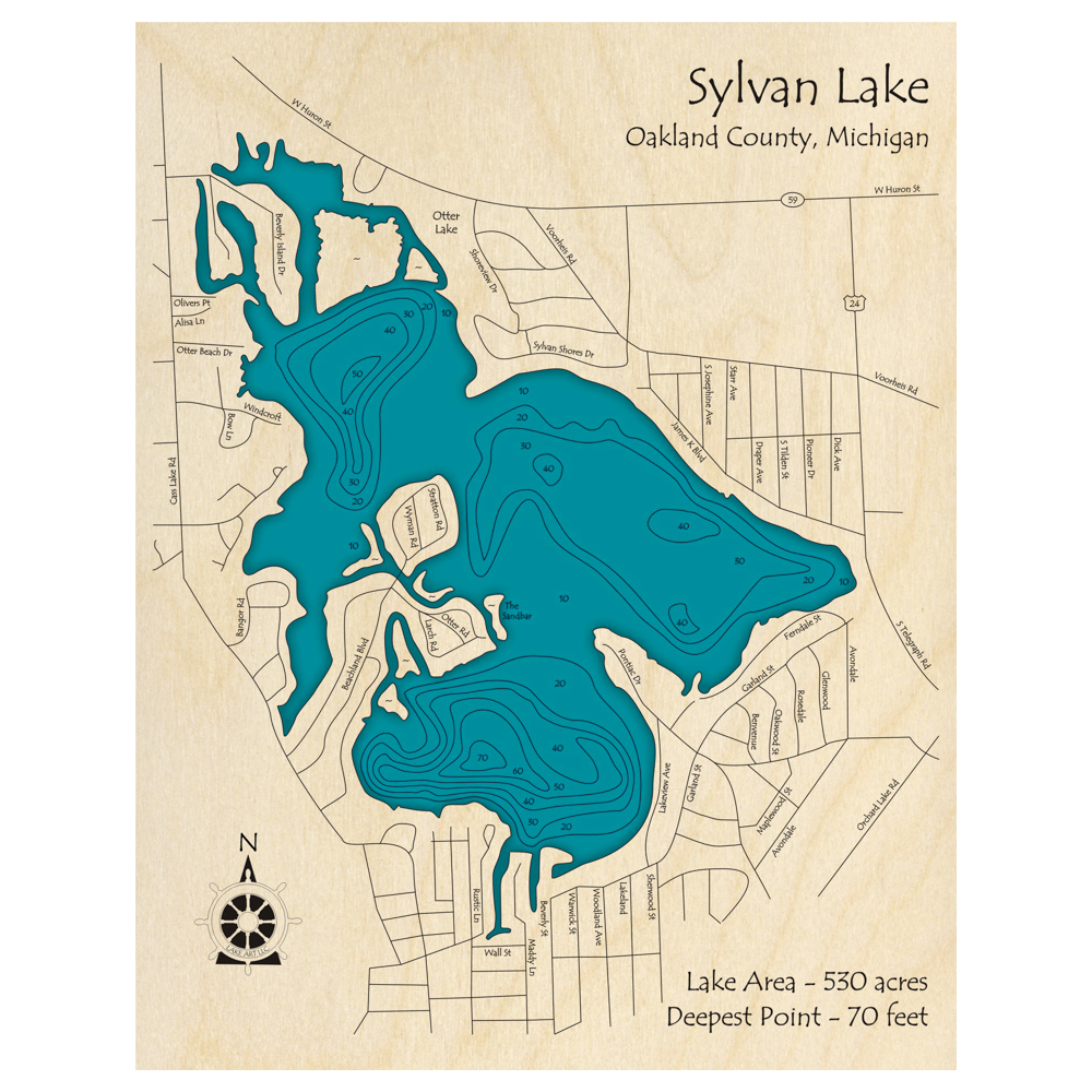 Sylvan Lake, Michigan 3D Custom Wood Map – Lake Art LLC