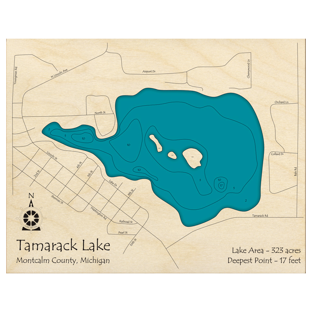 Tamarack Lake, Michigan 3D Custom Wood Map – Lake Art LLC