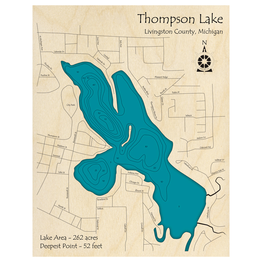 Thompson Lake, Michigan 3D Custom Wood Map – Lake Art LLC